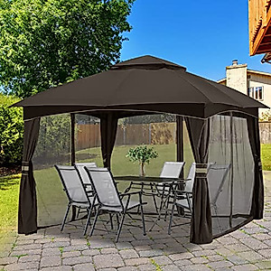 MASTERCANOPY Outdoor Patio Gazebo for Garden with Upgrade Steel Frame and Netting Walls (10x10,Brown)