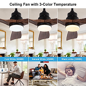OMYU 42 Inch Ceiling Fan with Lights, ABS Blades 3 Color Temperatures and Quiet Reversible DC Motor, Modern Brown 42 Inch Ceiling Fans for Bedroom Living Room Study Office