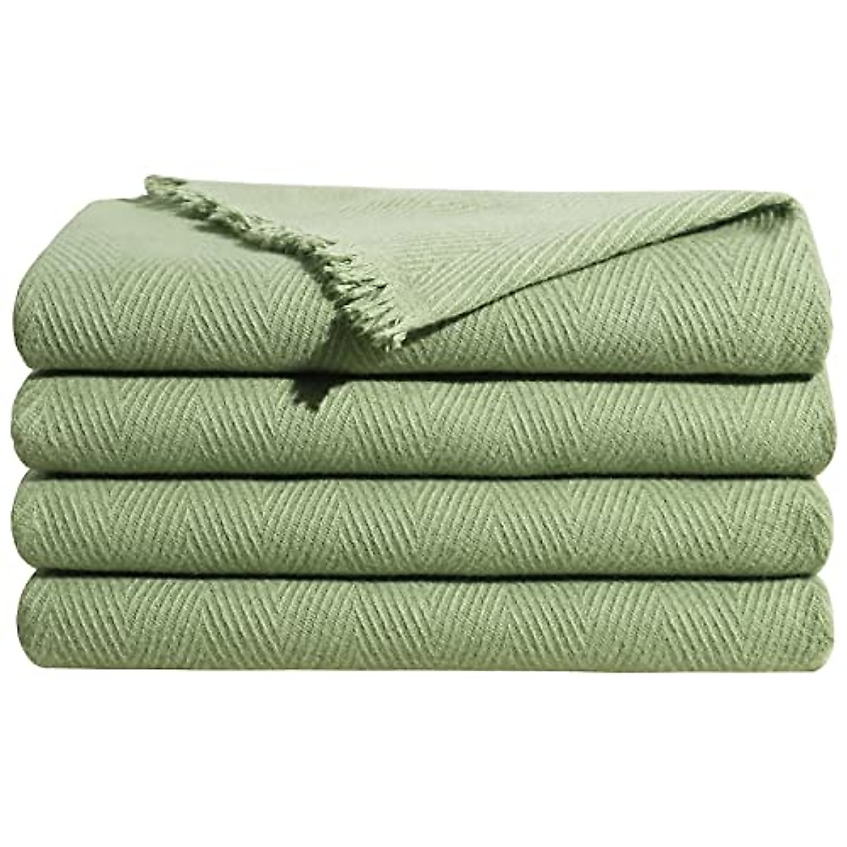 ZonLi Spring Sage Green Throw Blanket Soft Lightweight Herringbone Throw Blanket for Couch,Green Boho Throw Blankets with Tassels Fringe for Bed Sofa Summer Outdoor 55''x75''