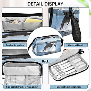 Emelivor Orca Whale with Ocean Pencil Case Large Capacity Pencil Pouch Bag with Compartmens Pen Bag Case with Zipper Stationery Bag Pencil Organizer for School Office Men Women Adults
