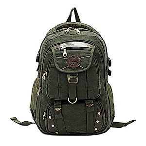 DRF Vintage Canvas Backpack Tactical Military Style 15.6" Laptop School Bag Rucksack BG-77 (Green)