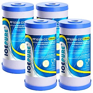 5 Micron 10" x 4.5" Whole House Water Filter Compatible with GE FXHTC, GXWH40L, RFC-BBSA, W50PEHD, Whirlpool WHKF-GD25BB, GXWH35F, GNWH38S, Dupont WFHD13001, Pentek R50-BB, 4WH-HDGR-F01 4PACK