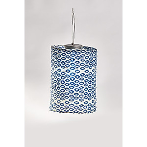 Allsop Home and Garden Soji Tribal Cylinder, LED Outdoor Solar Lantern, Handmade with Weather-Resistant UV Rated Fabric, Stainless Steel Hardware, Chinese Style Light, 1-Count