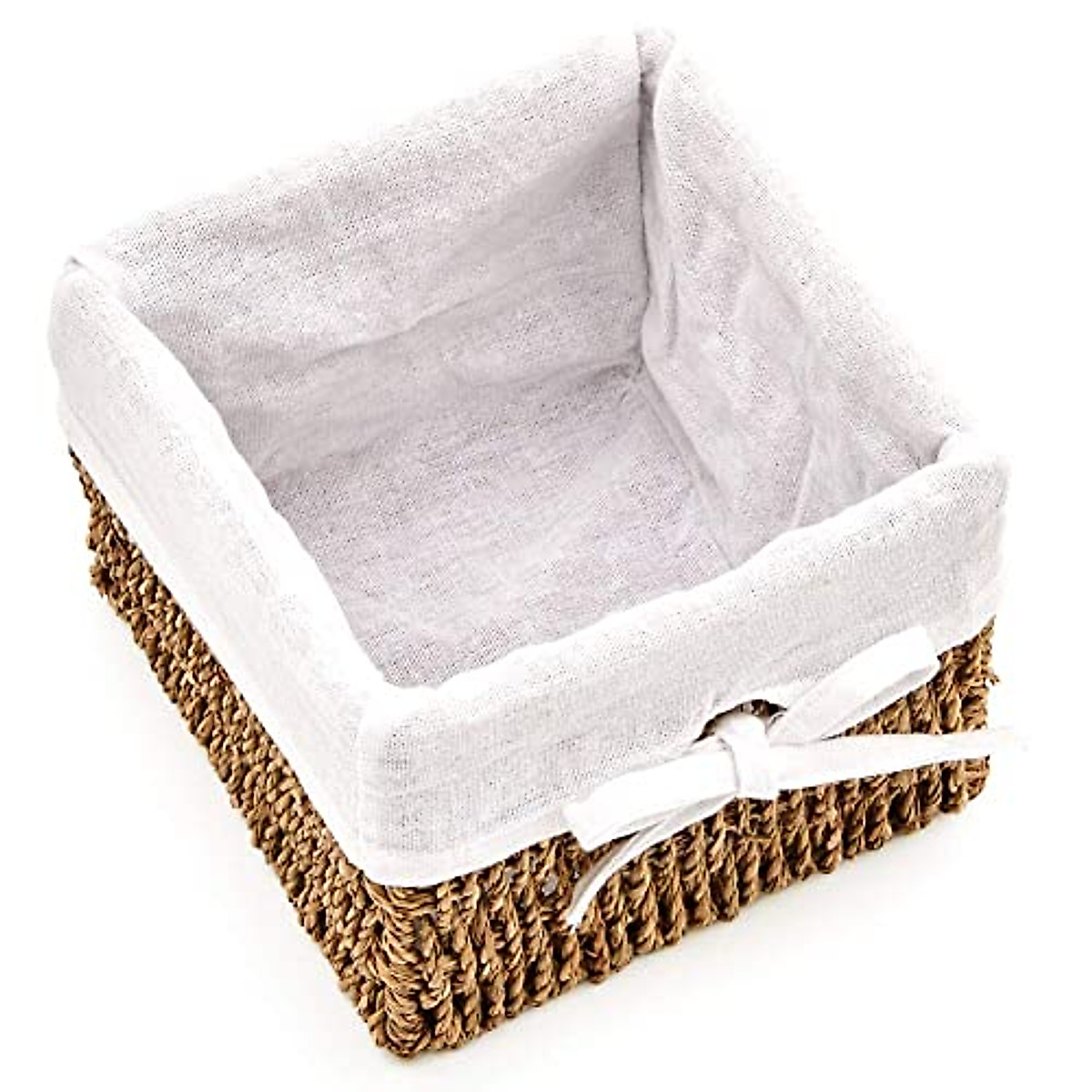 EZOWare Set of 7 Natural Woven Seagrass Wicker Storage Nest Baskets Shelf Organizer Container Bins with Liner - Brown