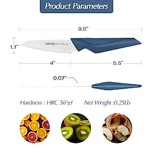 Lebabo Paring Knife 4 Inch, German Stainless Steel Fruit Knife Ideal for Peeling and Slicing, Ergonomic Handle, Blue