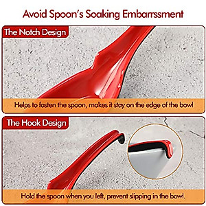 12 PACK Asian Soup Spoons, Rice Spoons, Melamine Chinese Won Ton Soup Spoon For soba, pho, ramen, Noodle, Korean Style Large Spoon with Long Handle- Notch and Hook Style, Red ＆ Black