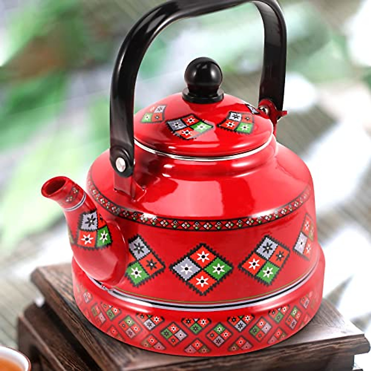 LIFKOME Red Tea Kettle Vintage Enamel Tea Kettle Stovetop Tea Pot Water Boiling Kettle 2.5L Stainless Steel Enameled Teakettle Kungfu Teapot for Boiling Water Coffee Tea Leaf (Red) Tea Kettle