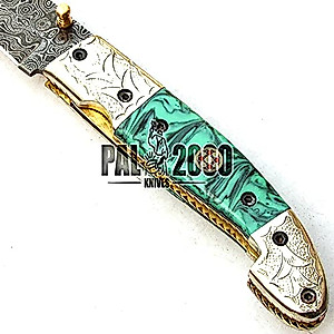PAL 2000 KNIVES POC-9777 Folding Knife Handmade Damascus Steel Pocket Knife Resin Handle