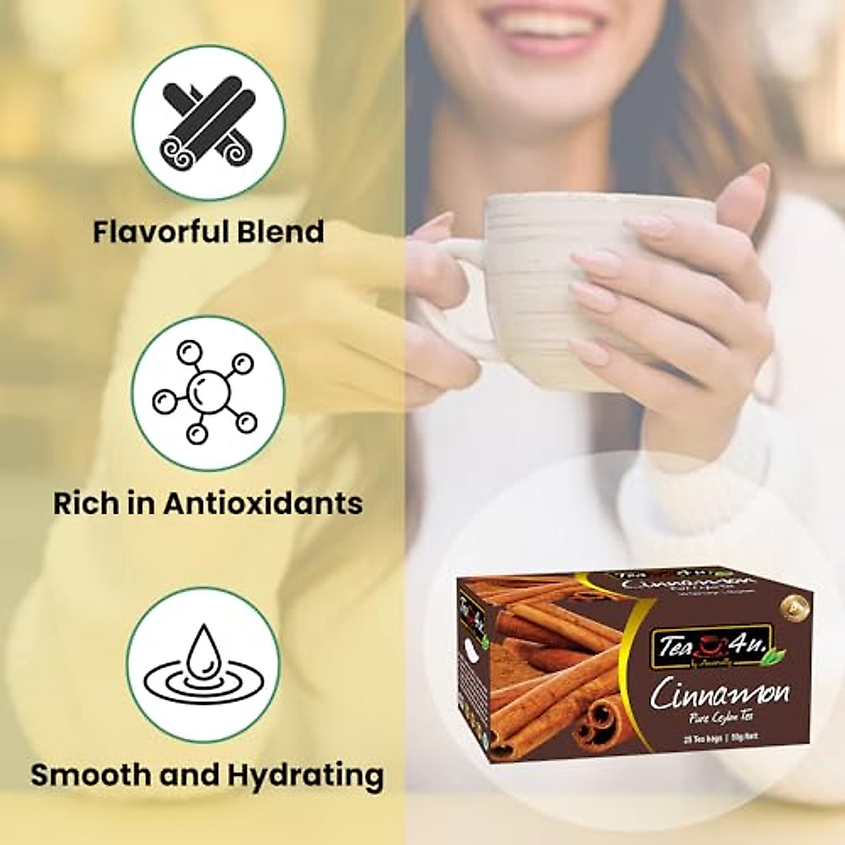 Tea4U Flavored Black Ceylon TeaBags - Cinnamon | Ideal Quality from Sri Lanka's Finest Leaves and Expertly Blended - 25 Count