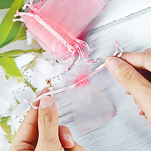 HRX Package 100pcs Tiny Organza Jewelry Bags 2x3 inch, Little Pink Mesh Drawstring Gift Pouches for Candy Sample Party Favors
