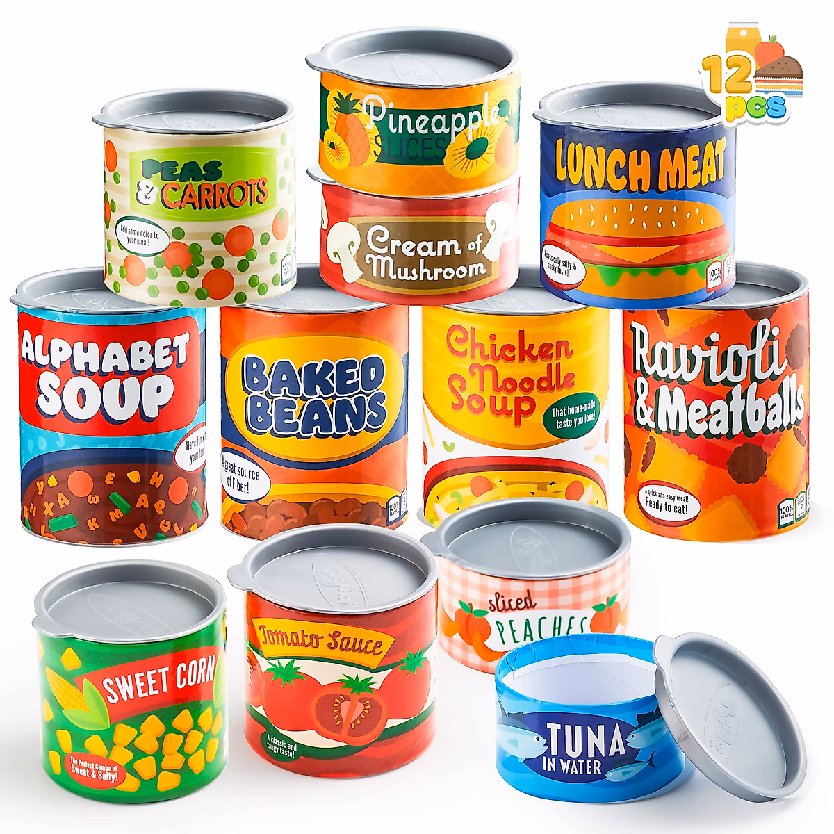 JOYIN 12Pcs Grocery Pretend Play Can Toy, Kids Groceries Fake Tood, Toddler Play Food Boxes and Cans, Best Stocking Stuffers for Christmas