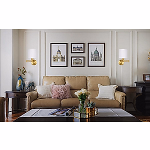 Plug in Wall Sconces with Remote Control, Dimming 10%-100% & Adjustable Colors 2700K-6500K, Hardwire or Plug-in, Swing Arm Wall Lamp with White Fabric Shade, Wall Sconces Set of Two, Gold Finish