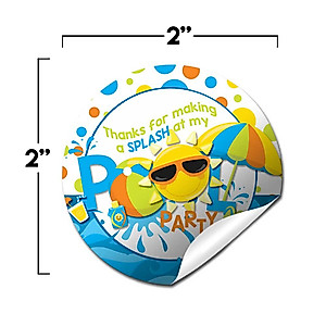Pool Birthday Party Thank You Sticker Labels for Boys, 40 2" Party Circle Stickers by AmandaCreation, Great for Party Favors, Envelope Seals & Goodie Bags