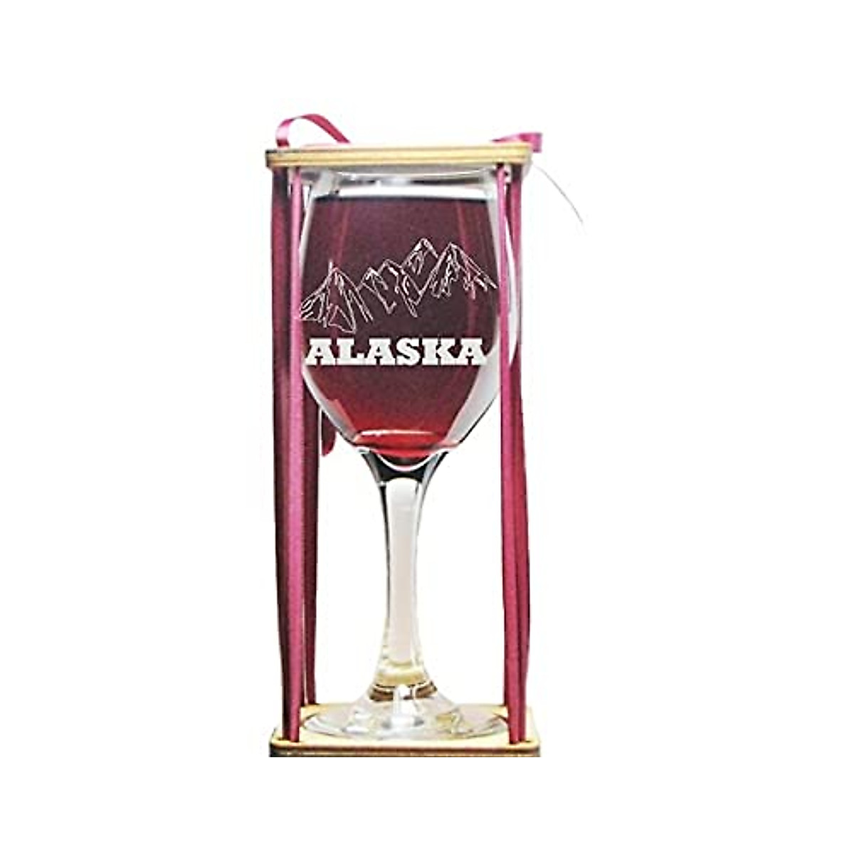 Orange Kat Alaska Mountains Stemmed Wine Glass with Charm and Presentation Packaging