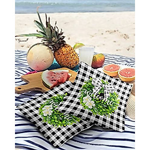 Outdoor Pillows 18x18 Waterproof Outdoor Pillow Covers Spring Green Wreath Boxwood Polyester Throw Pillow Covers Garden Cushion Decorative Case for Patio Couch Decoration Set of 2 Farmhouse Plaid