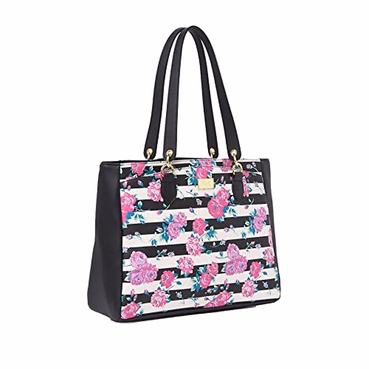 Luv Betsey By Betsey Johnson Lbbrianne Striped Floral Black Trimmed Exterior Front Snap Pocket Shoulder Bag