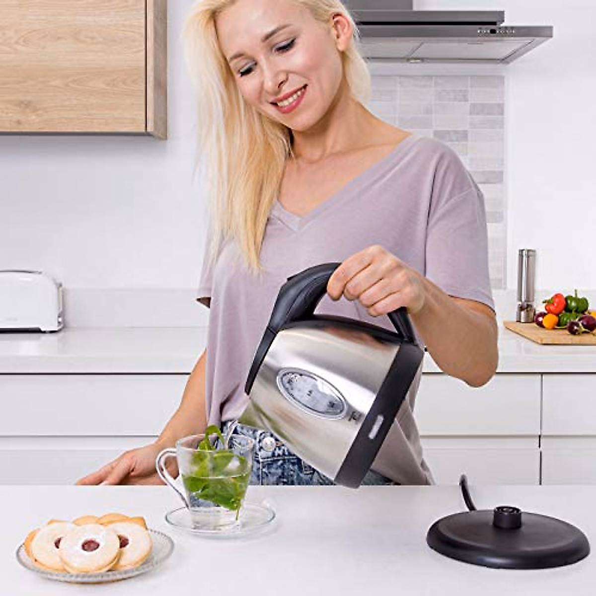 Moss & Stone Stainless Steel Electric Kettle, Cordless Pot 1.2L Portable Electric Hot Water Kettle, 1500W Strong Fast Boiling Pot, Water Boiler, Electric Tea Kettle With Boil Dry Protection