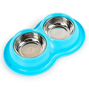 FUUIE Bowls for Food and Water Stainless Steel PP Double Bowls Food Anti Ants Water Dog Bowl Cat Feeder Cat Pet Bowl (Color : Blue)