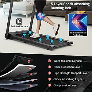 GYMAX Foldable Treadmill, 2.25HP Folding Treadmill with LED Monitor, 12 Preset Programs, APP Control, Blue Tooth Speaker & Pulse Sensor, Portable Compact Small Treadmill for Apartment/Home/Gym (Red)