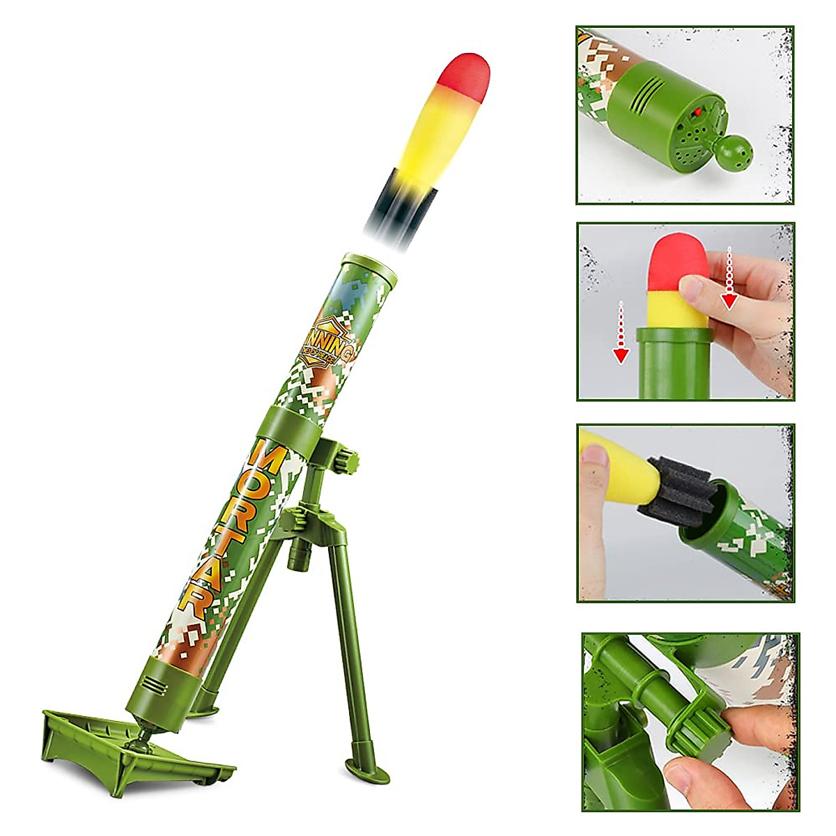 deAO Launcher Toy Shooting Game Toy Play Set with Music Function, Adjustable Elevation and Foam Rocket Missiles Included – Great Indoor and Outdoor Fun for Kids