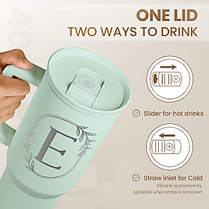 Personalized Monogrammed Tumbler with Handle 40oz, Letter E Tumblers Insulated Coffee Travel Cup, Custom Initial Gift for Women Girls Friends, Monogram Gift for Christmas Birthday Mothers Day