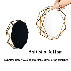 Feyarl Gold Clear Glass Mirror Make up Vanity Tray Jewelry Organizer Tray Ornate Cosmetic Tray Geometric Shape Perfume Display Decorative Tray for Home Decor Dresser Tabletop Countertop (9.5Inch)