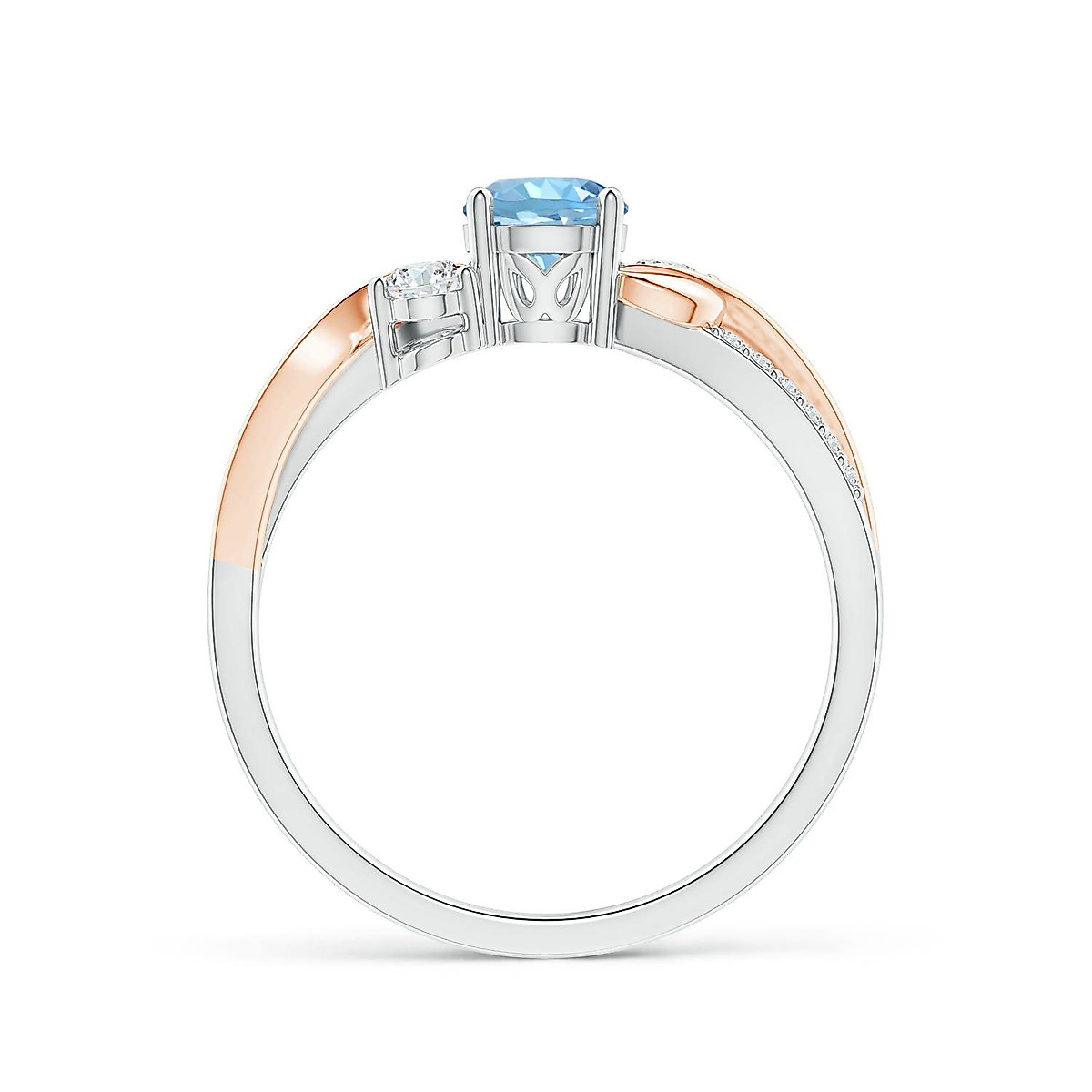 Angara Aquamarine and Diamond Twisted Vine Ring in 14K White & Rose Gold (5mm Aquamarine) March Birthstone