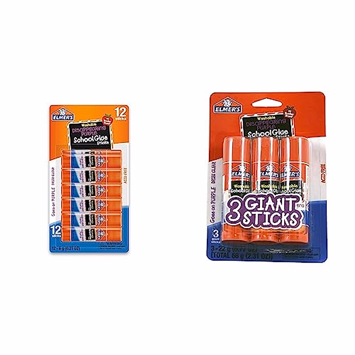 Elmer's Disappearing Purple School Glue Sticks, Washable, 6 Grams, 12 Count & Disappearing Purple School Glue Sticks, Washable, 22 Grams, 3 Count