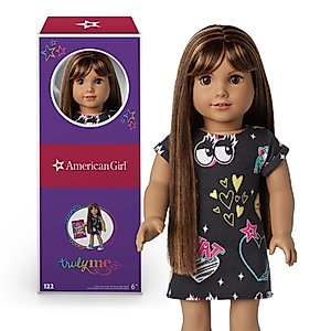 American Girl Truly Me 18-inch Doll #122 with Brown Eyes, Dark-Brown Hair w/Highlights, Tan Skin, T-shirt Dress, For Ages 6+