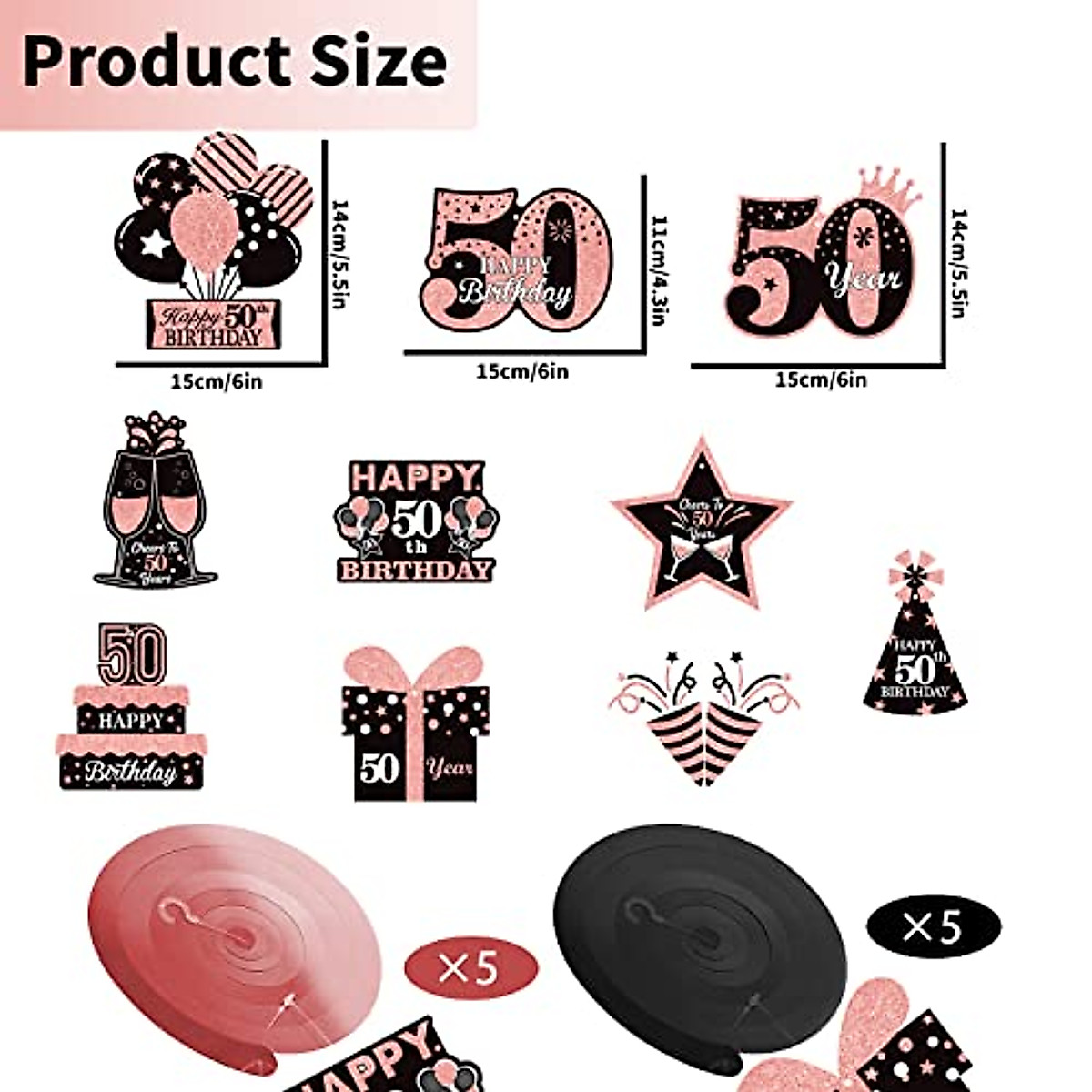 50th Glitter Rose Gold Birthday Banner Party Decorations, Happy 50th Birthday Decorations Hanging Swirls Banner Honeycomb Centerpieces for Women Happy 50 Years Old Bday Party