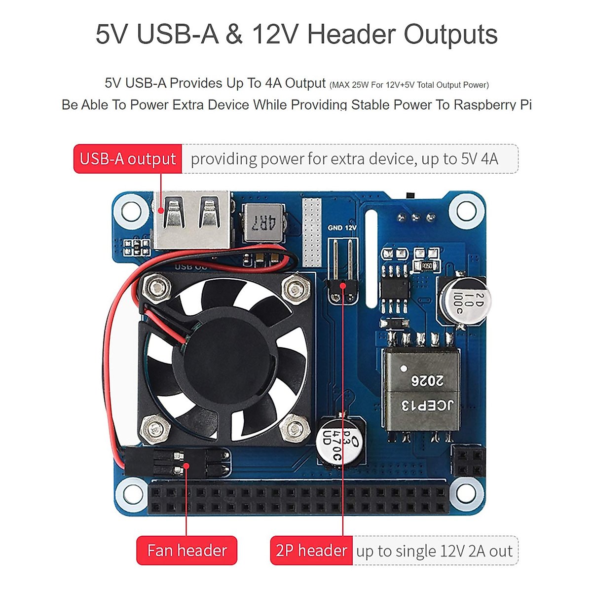 waveshare Power Over Ethernet (PoE) HAT for Raspberry Pi 4B/3B+, 802.3af/at PoE Network Standard, 5V USB-A&12V Header Outputs, PoE HAT Onboard Cooling Fan and MP8676 Buck Chip, Isolated