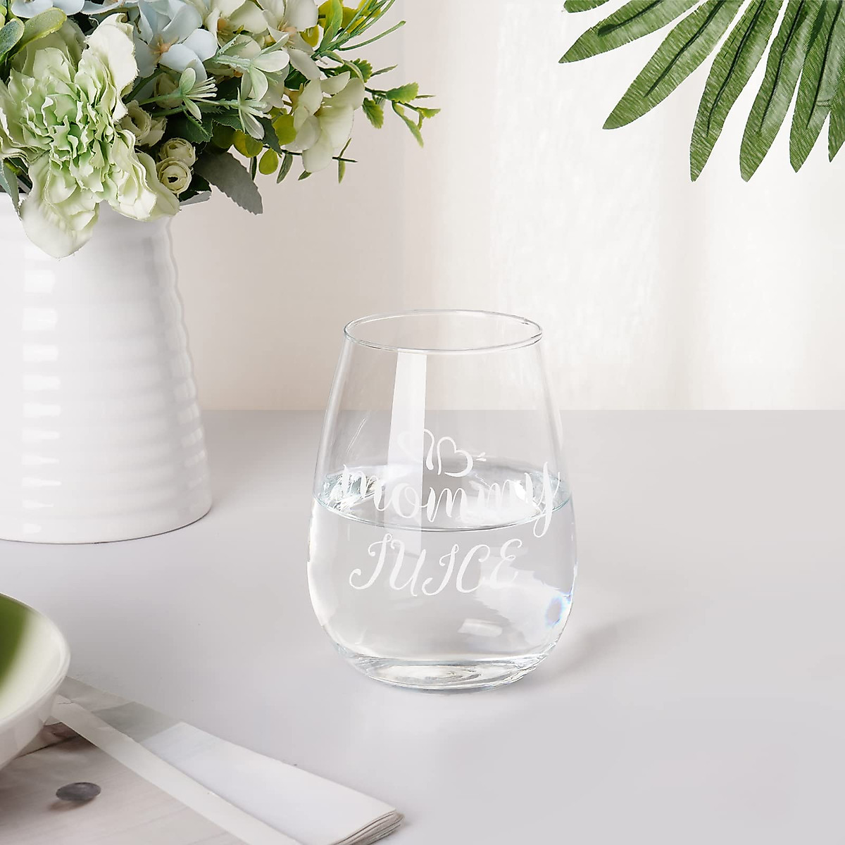 Gtmileo Mother's Day Gift - Funny Mommy Juice Wine Glass 15Oz, Mom Stemless Wine Glass Gift for Mama, Mommy, New Mom, Wife, Unique Gift Idea for Mother's Day Mom's Birthday Christmas from Kids Husband