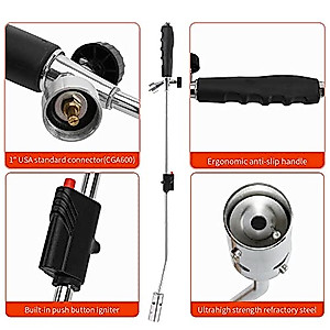 Propane Torch Weed Burner with Flame Control Valve and Ergonomic Anti-slip Handle, Weed Torch Burner with Push Button Igniter, Blow Torch , 50,000BTU, Gas Vapor, Self Igniting (Black)