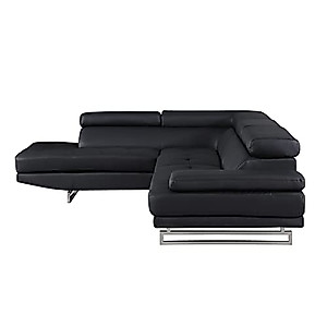 BlackJack Furniture Union Modern Faux Leather Sofa with Adjustable Headrests, Chaise, Elegant Tufted Seat, High-Density Foam and Stainless Steel Legs, Left Facing Sectional, Black