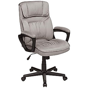 Amazon Basics Classic Office Desk Computer Chair - Adjustable, Swiveling, Ultra-Soft Microfiber, Lumbar Support, 28"D x 25"W x 43.5"H, Light Gray