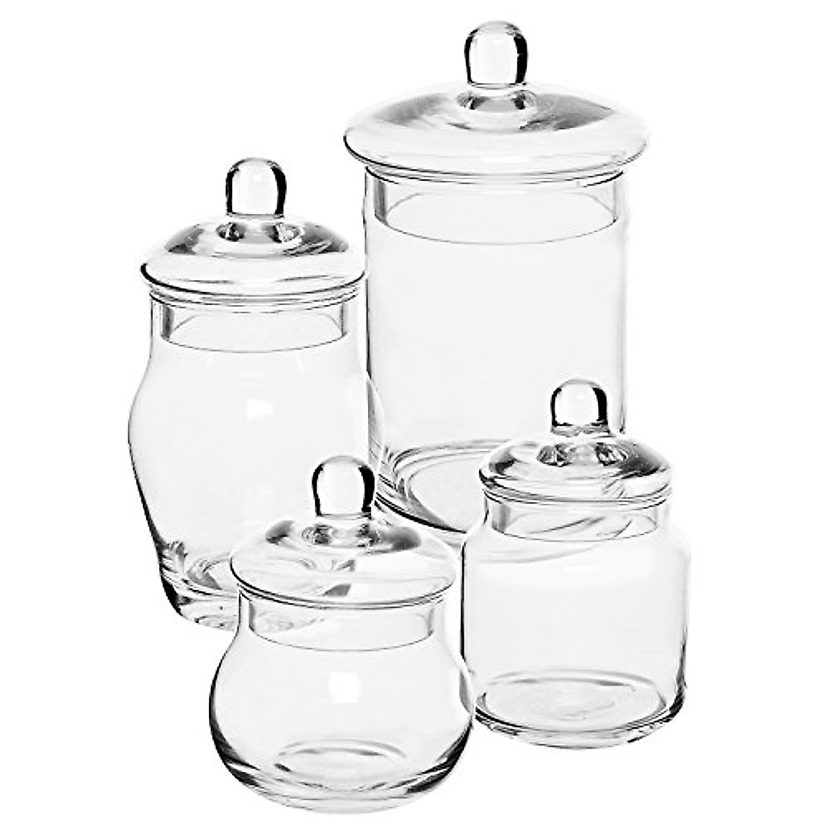 MyGift Decorative Glass Apothecary Candy Jars, Small Wedding Events Table Centerpiece Storage Canisters with Lids, Set of 4