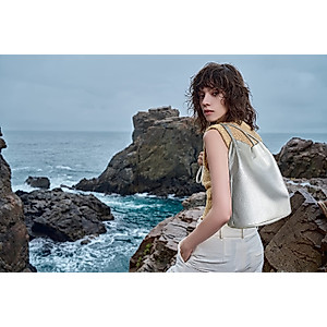 Silver Tote Bag for Women Metallic Purse Large Shoulder Handbags for Ladies Soft Leather Hobo Bucket Bags