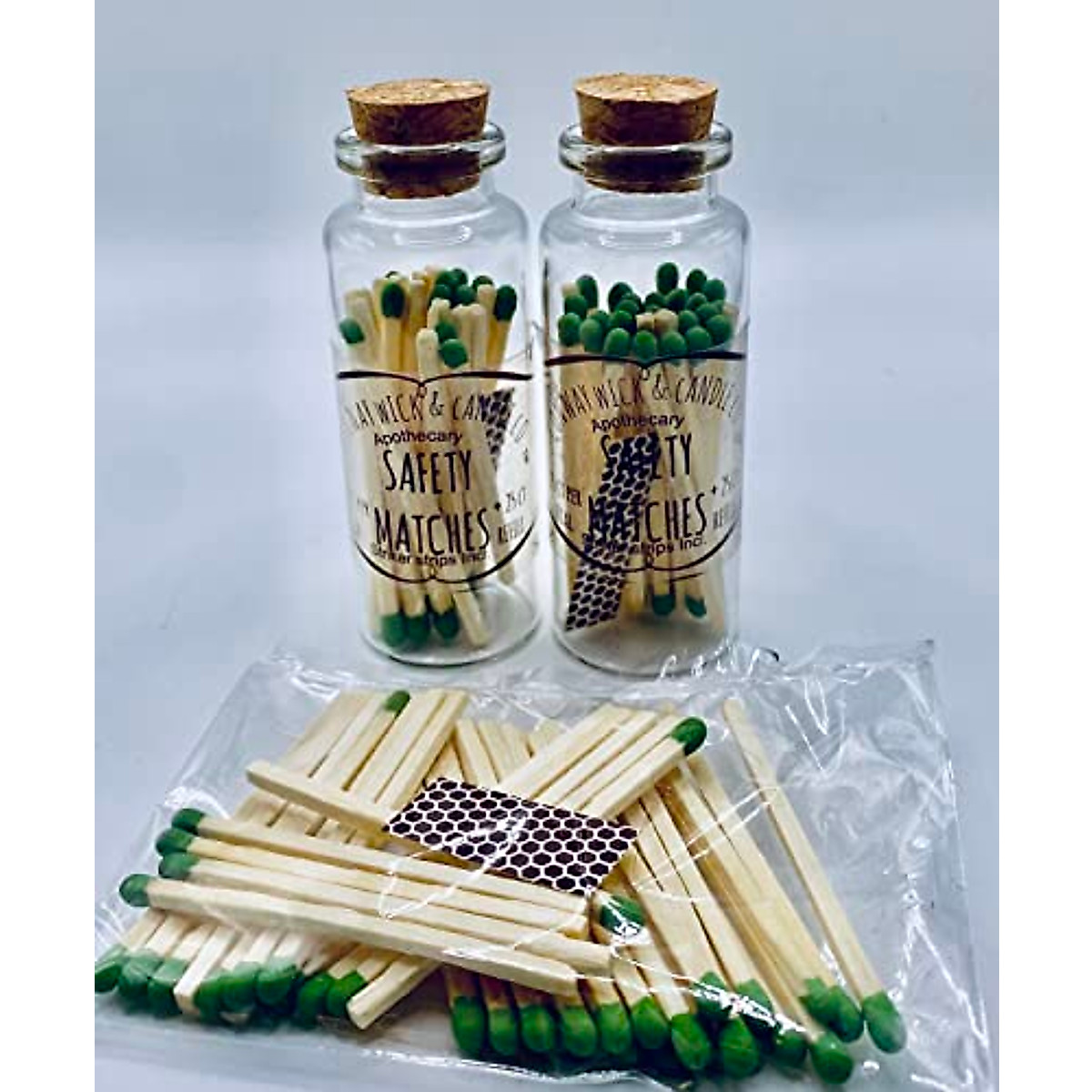 APOTHECARY SAFETY MATCH TWIN PACK W/REUSABLE (40ML) GLASS VIAL(2) WITH CORK LID, 25CT GO GREEN PER VIAL(50)+25CT REFILL=75CT TOTAL
