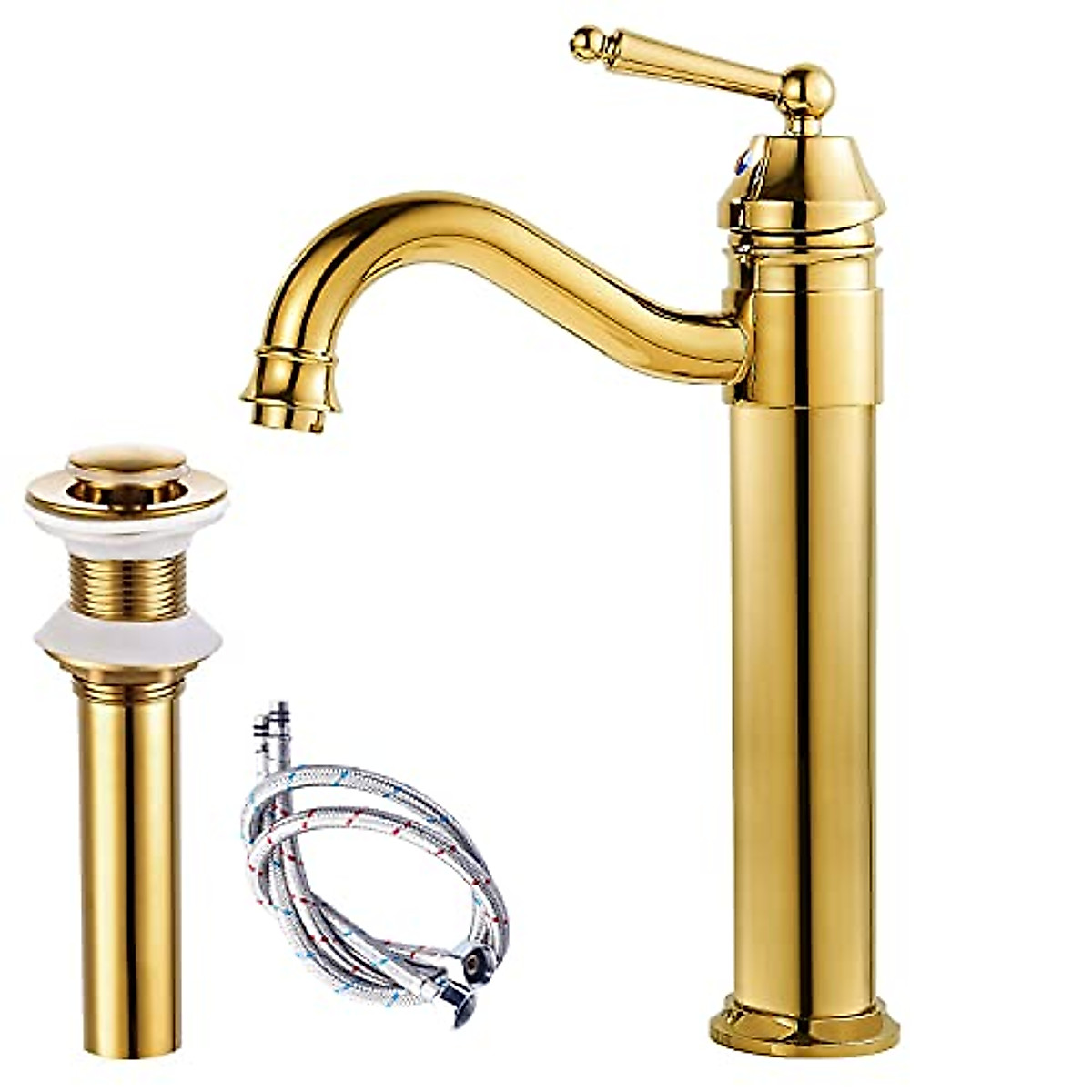 gotonovo Bathroom Sink Faucets Polished Gold One Hole Single Handle Tall Body Swivel Spout Gold Finish Pop Up Drain Without Overflow Vessel Faucet