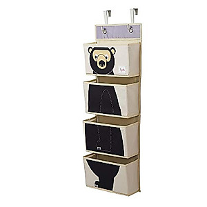 3 Sprouts Over The Door Baby Organizer - Essential Newborn Nursery Storage, Stuffed Animal Holder and Toy Organizer for Room and Closet - Bathroom and Bedroom Storage Solution - Hooks Included, Bear