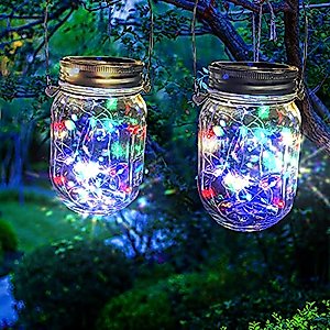 XVZ Hanging Solar Mason Jar Lid Lights,2 Pack 20 LED String Fairy Starry Jar Light,IPX5 Waterproof Light for Patio,Garden,Yard,Lawn,Wedding Decor,Christmas Decorative (Multicolor)