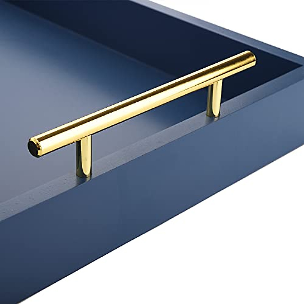 Fasmov Coffee Table Tray Decor, Wood Serving Tray Bathroom Vanity Tray, Decor Tray, Dresser Organizer Vanity Trays for Jewelry & Perfume with Gold Metal Handles