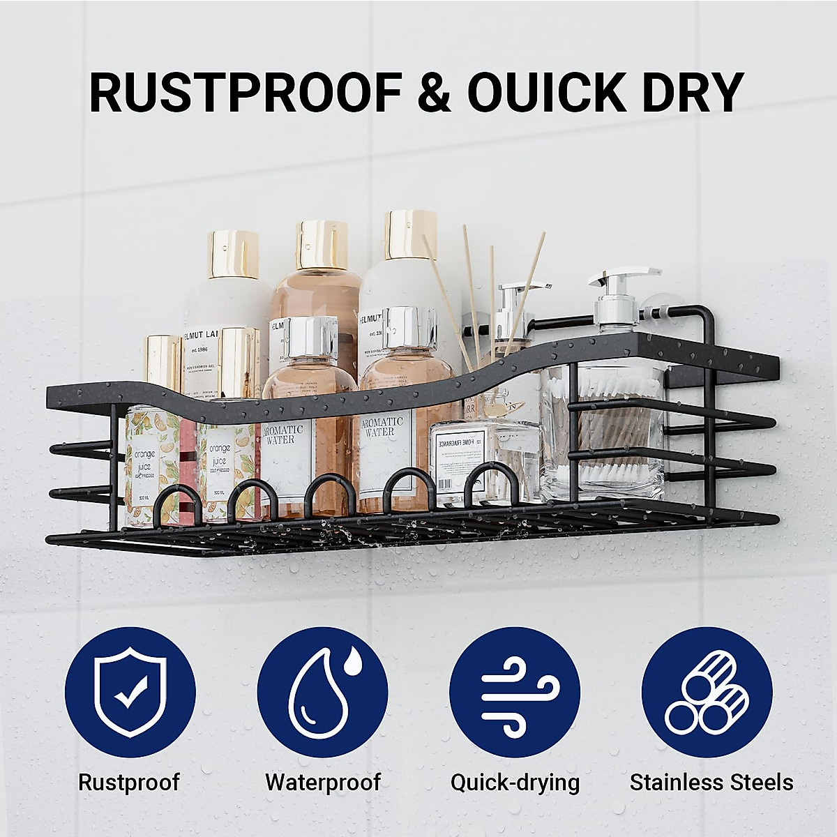 Maivotaf Shower Caddy Adhesive 3 Pack,Hanging Shower Caddy, Rustproof Stainless Steel Hanging Bathroom Organizer with Large Capacity for Bathroom, Kitchen, Countertop, Black, Matte Black