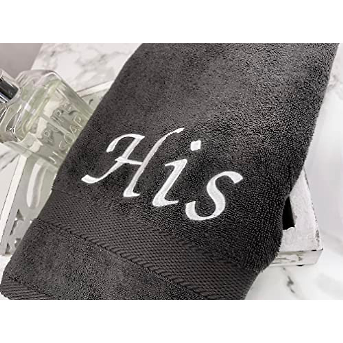 Liberty21 Gifts for Couples. His and Hers Embroidered Hand Towels for Bathroom, Kitchen or Spa. This Set Includes 2 Hand Towels. His and Hers Gifts. 100% Cotton. (Dark Grey)