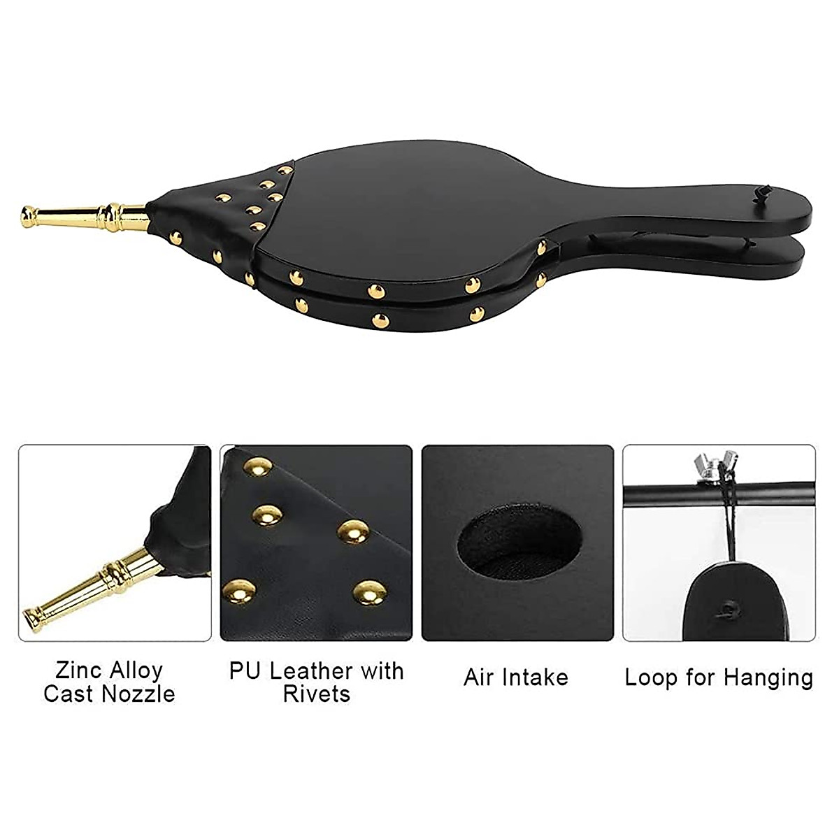 FUNTELL Bellows for Fire Pit, Bellows for Wood Stove, Air Blower Fire Fan for Outdoor Cooking, BBQ, Camping, 16.9" x 7.5"