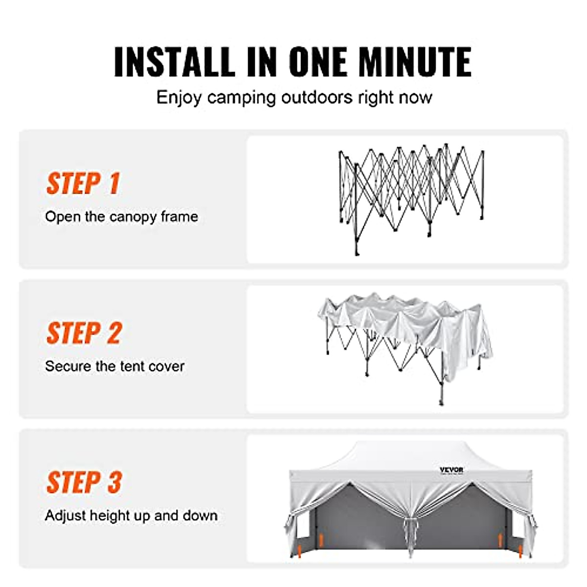 VEVOR 10x20 FT Pop up Canopy with Removable Sidewalls, Instant Canopies Portable Gazebo & Wheeled Bag, UV Resistant Waterproof, Enclosed Canopy Tent for Outdoor Events, Patio, Backyard, Party, Parking