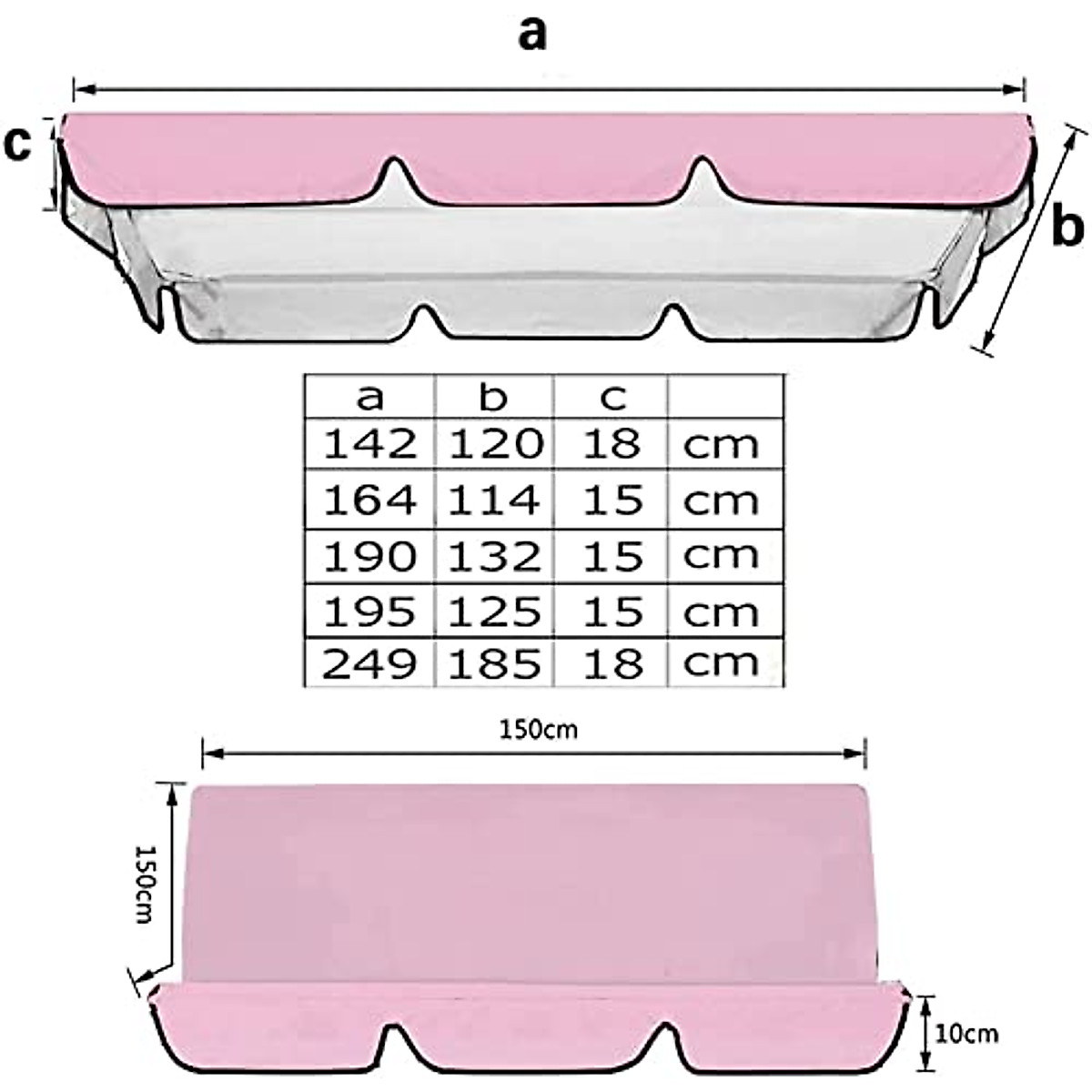 XYQSBY Swing Chair Canopy Seat Replacement Cover, Garden Swing Chair Canopy Replacement 2/3 Seater 210D Waterproof/Anti-UV Silver Coated Oxford Cloth (Color : Beige, Size : 195x125x15CM)