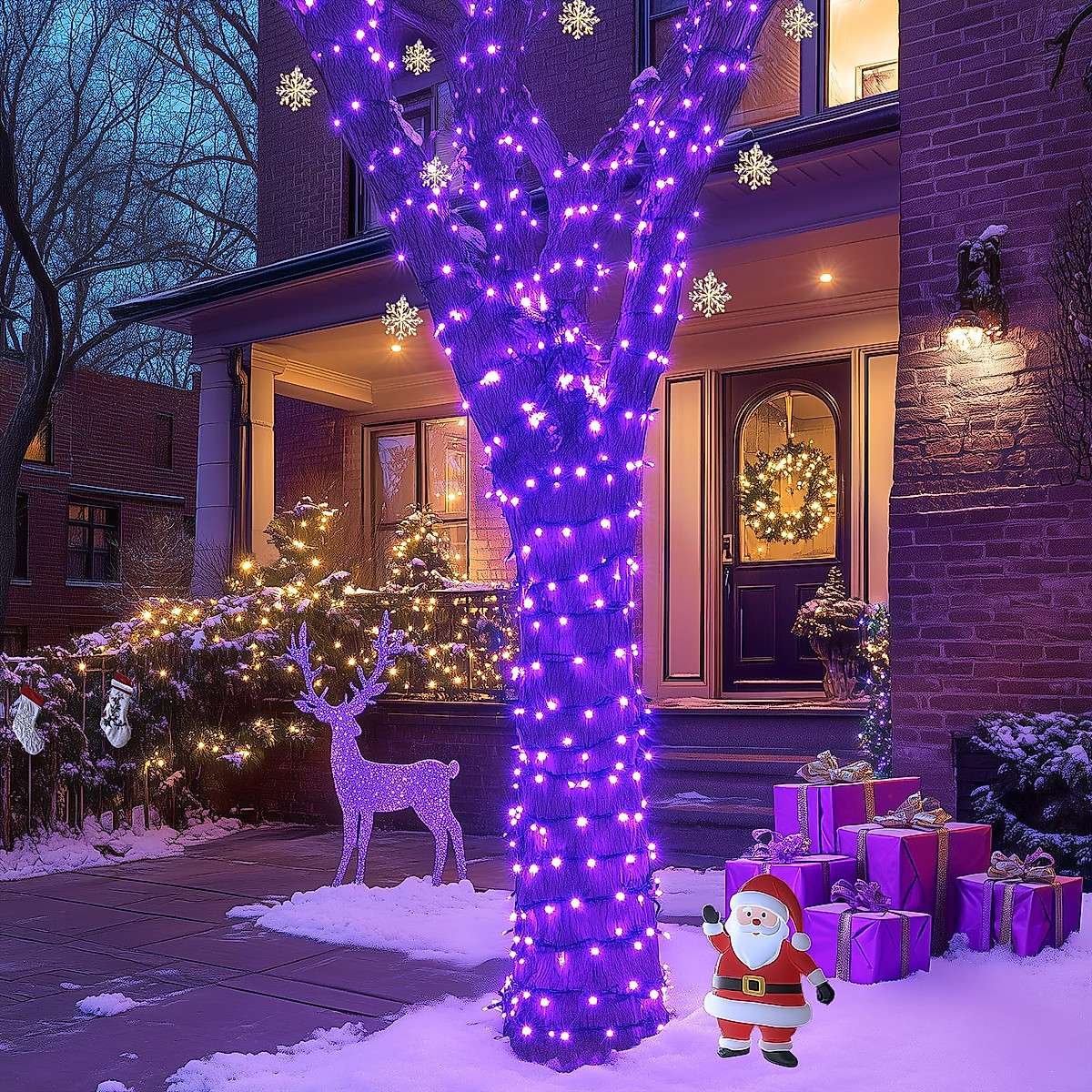 JMEXSUSS 600LED Purple Solar Christmas Lights, 206.7ft Solar String Lights Outdoor Waterproof, 8 Modes Purple Solar Lights for Patio Tree Gardens Halloween Xams Christmas Decor