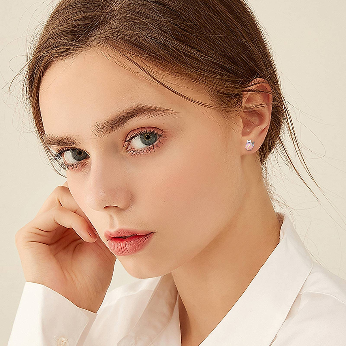 Cat Earrings for Women 925 Sterling Silver Cute Kitty Earrings Hypoallergenic Stud Earrings for Sensitive Ears Opal Small Studs Earrings Cute Kitten Jewelry for Women Daughter Birthday