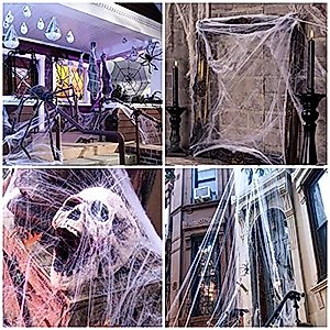 Halloween Spider Web Decoration with 80 Fake Spiders Haunted House Props